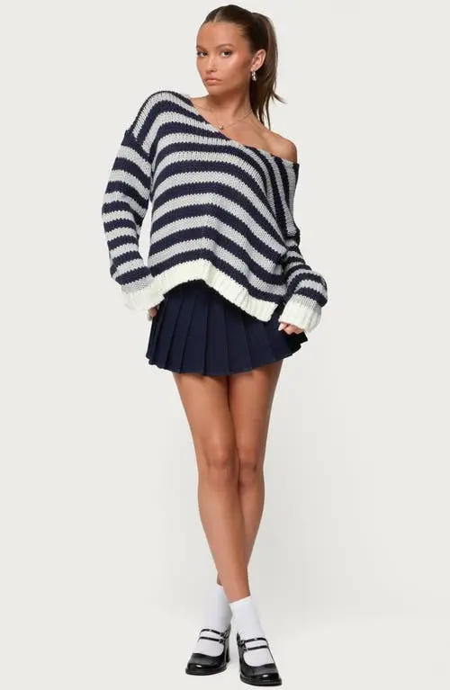 EDIKTED Eugenie Striped Oversized Off-the-shoulder Sweater
