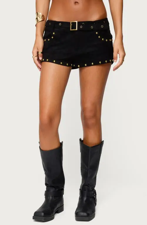 EDIKTED Belted Studded Faux Suede Microshorts