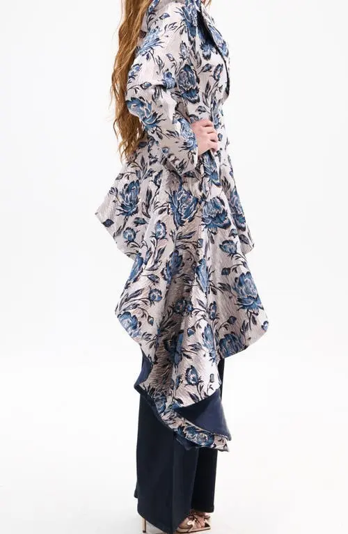 AZALEA WANG Metallic Floral Jacquard Asymmetric Blazer