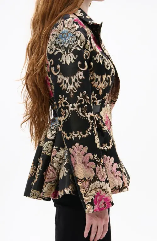 AZALEA WANG Floral Jacquard Peplum Blazer