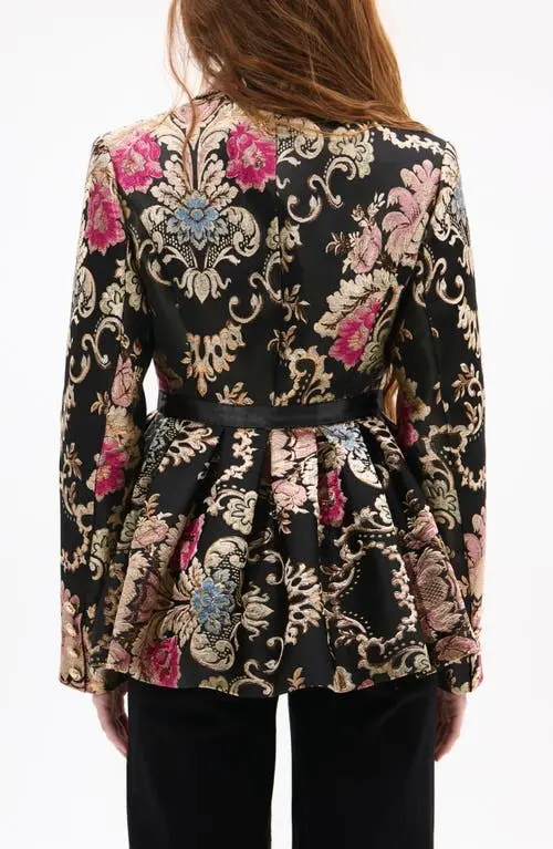 AZALEA WANG Floral Jacquard Peplum Blazer