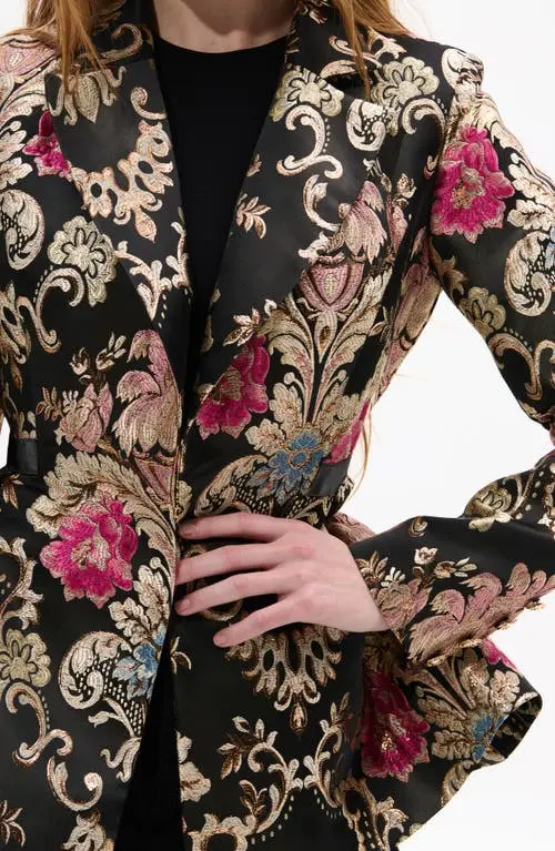 AZALEA WANG Floral Jacquard Peplum Blazer