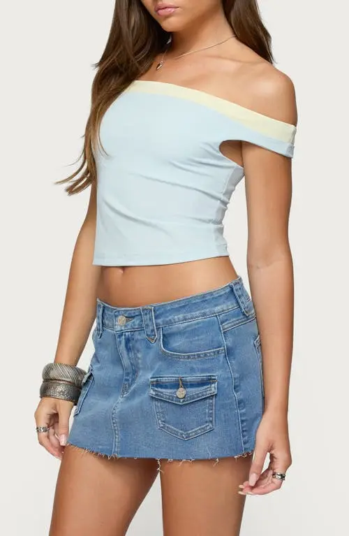 EDIKTED Strada Contrast Trim One-shoulder Top - Light-blue
