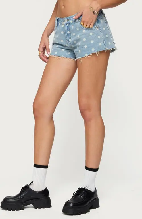EDIKTED Polka Dot Denim Shorts