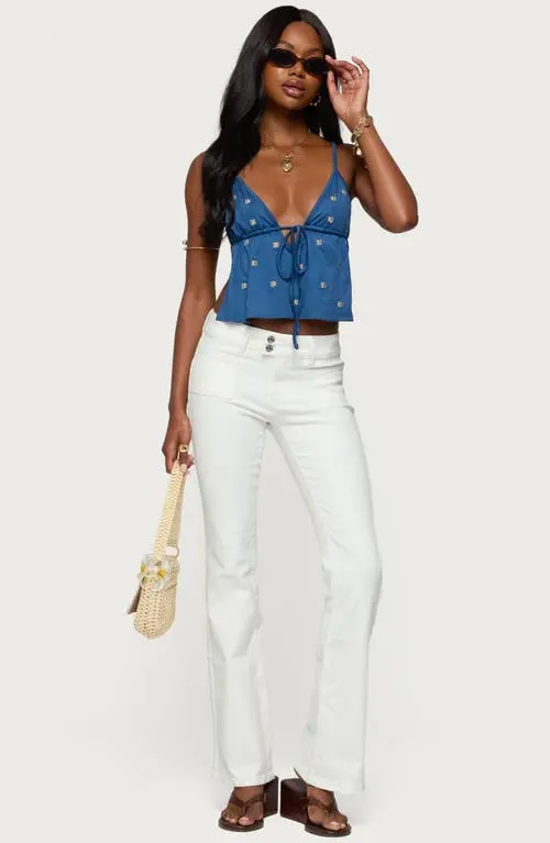 EDIKTED Mattea Patch Pocket Low-rise Flare Jeans - White