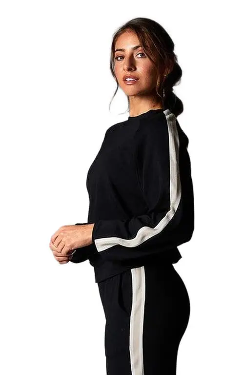 TAVI Ease Crew Stripe Sweatshirt - Ebony Coconut