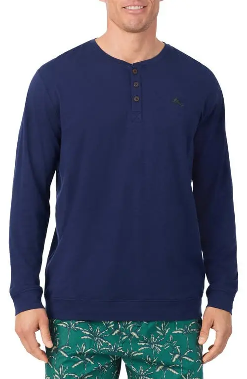 Tommy Bahama Long Sleeve Cotton & Modal Henley Pajama Top - Navy
