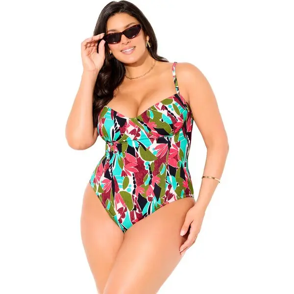 SWIMSUITS FOR ALL Princess Seam Underwire One-piece Swimsuit - Abstract Island