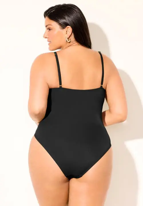 SWIMSUITS FOR ALL One Piece Tank Swimsuit With Adjustable Straps And Shirring - Black