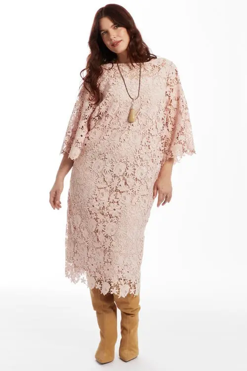JUNE + VIE Bell Sleeve Lace Midi Dress - Sepia Rose