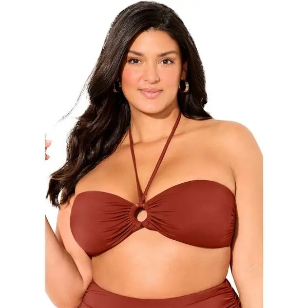SWIMSUITS FOR ALL Ruched Ring Bandeau Bikini Top - Cinnamon