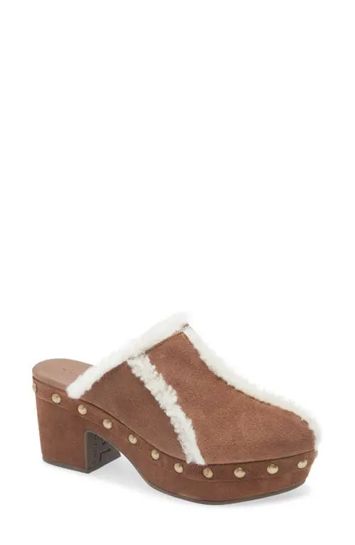 CHOCOLAT BLU Greer Genuine Shearling Platform Clog - Brown Suede