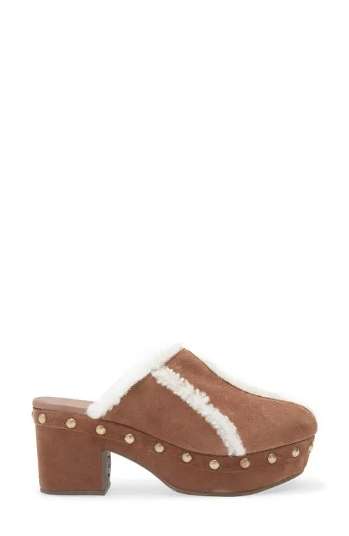 CHOCOLAT BLU Greer Genuine Shearling Platform Clog - Brown Suede