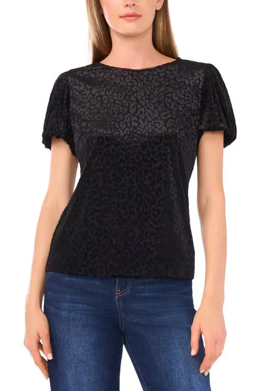 CECE DUPRAZ Leopard Velvet Bubble Sleeve Top