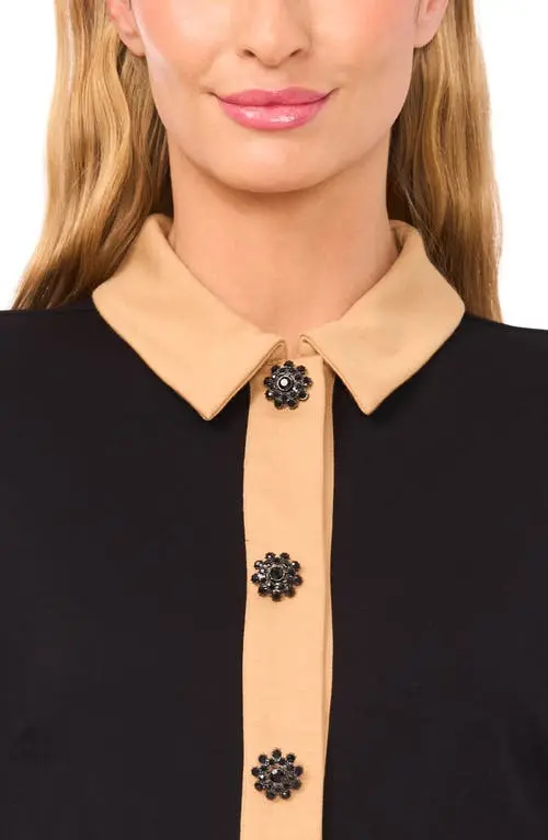 CECE DUPRAZ Crystal Button Knit Shirt