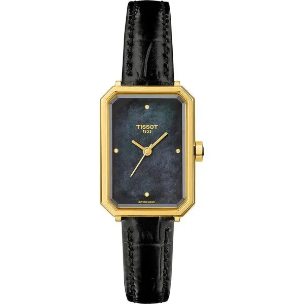 TISSOT Srv Rectangle Couture Mother-of-pearl & Diamond Leather Watch - Black Mother Of Pearl