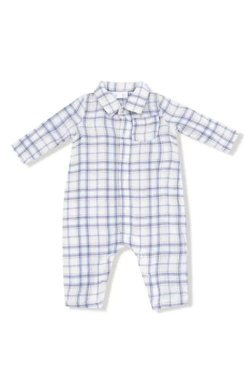 ANGEL DEAR Plaid Organic Cotton Muslin Polo Romper - Blue