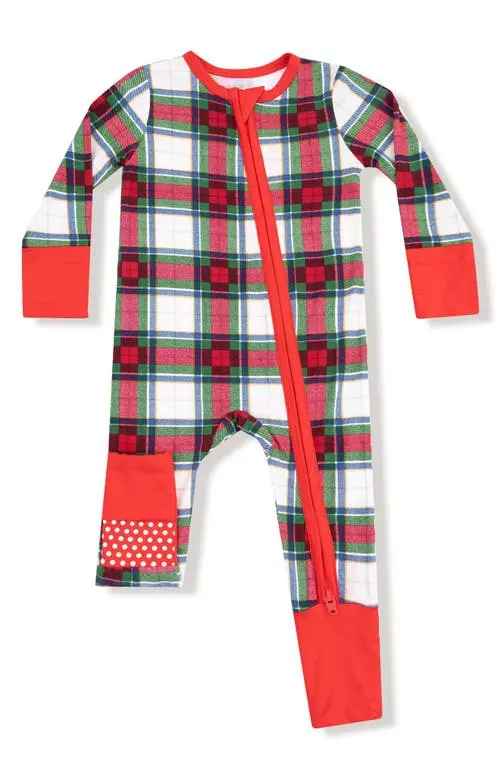 ANGEL DEAR Holiday Plaid Convertible Zip Footie - Green/red