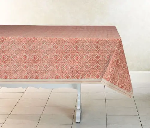 SUSTAINABLE THREADS Hand Block Printed Tablecloth60" X 60 - Mosaic Rose