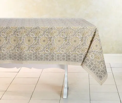 SUSTAINABLE THREADS Hand Block Printed Tablecloth60" X 60 - Mosaic Sage