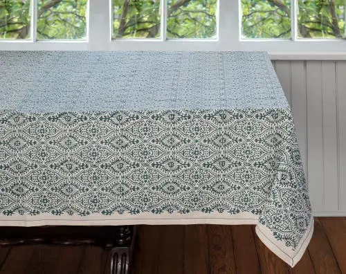 SUSTAINABLE THREADS Hand Block Printed Tablecloth60" X 60 - Motifs Fog