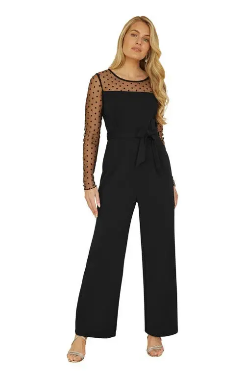 YUMI Spot Mesh Stretch Jumpsuit - Black