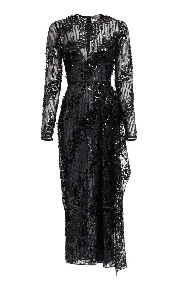 Elie Saab Sequined Midi Dress - Black