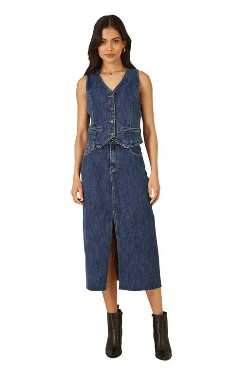 YUMI Button-up Stretch Denim Waistcoat