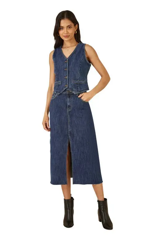 YUMI Button-up Stretch Denim Waistcoat