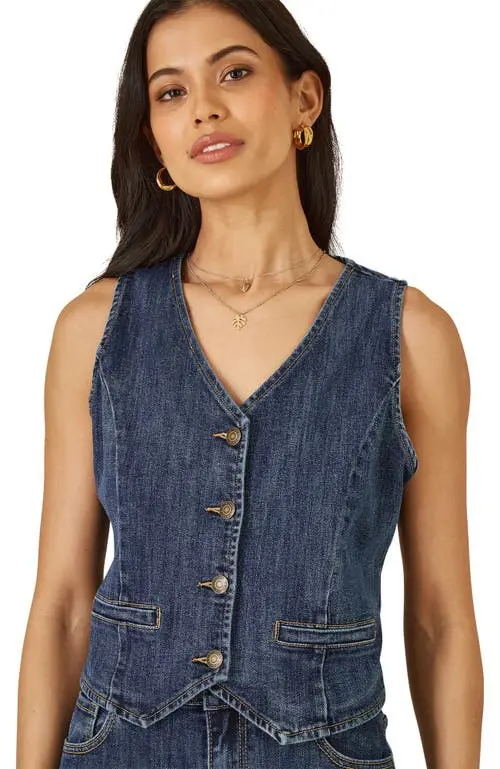 YUMI Button-up Stretch Denim Waistcoat