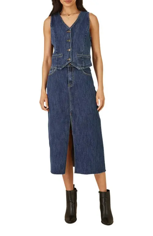 YUMI Button-up Stretch Denim Waistcoat