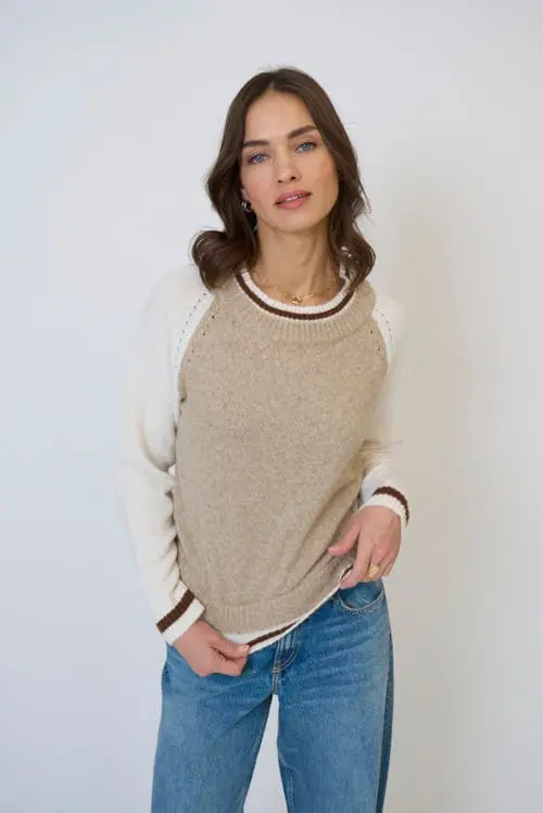 Central Park West Olivia Baseball Sweater - Oat