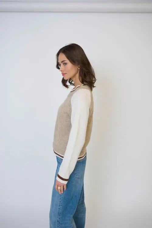 Central Park West Olivia Baseball Sweater - Oat