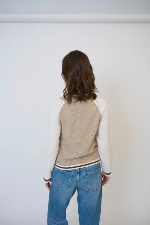 Central Park West Olivia Baseball Sweater - Oat