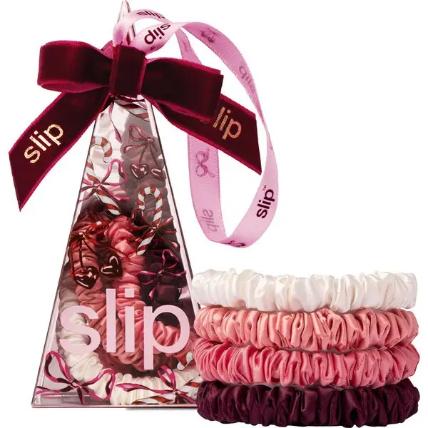Slip Pure Silk 4-pack Skinny Scrunchie Ornament - Candy Cane