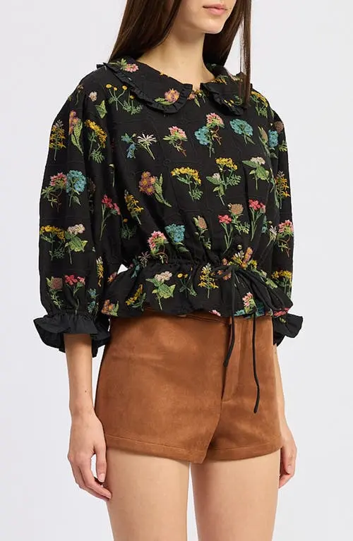 JACQUIE THE LABEL Lia Embroidered Ruffle Peplum Button-up Shirt