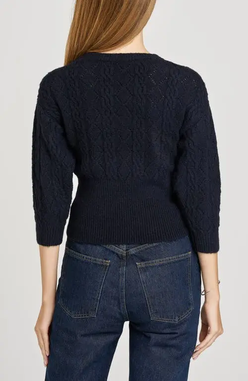 WAYF Miranda Velvet Pointelle Sweater - Navy