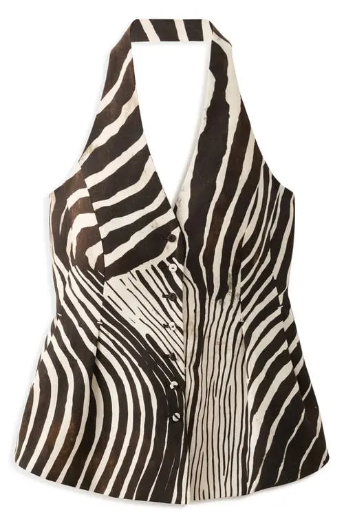 Mango Zebra-print Linen-blend Halter Vest