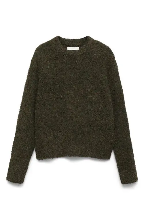 Mango Bouclé Knit Crewneck Sweater - Green