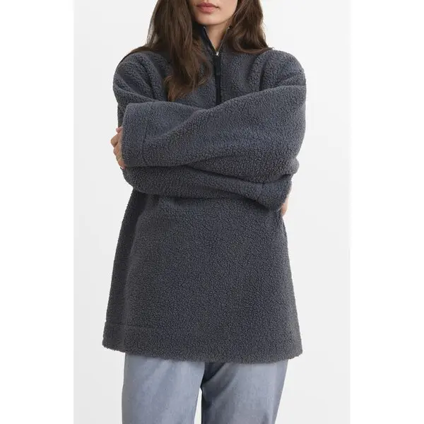 Mango Oversized High Pile Fleece Half-zip Pullover - Ink Blue