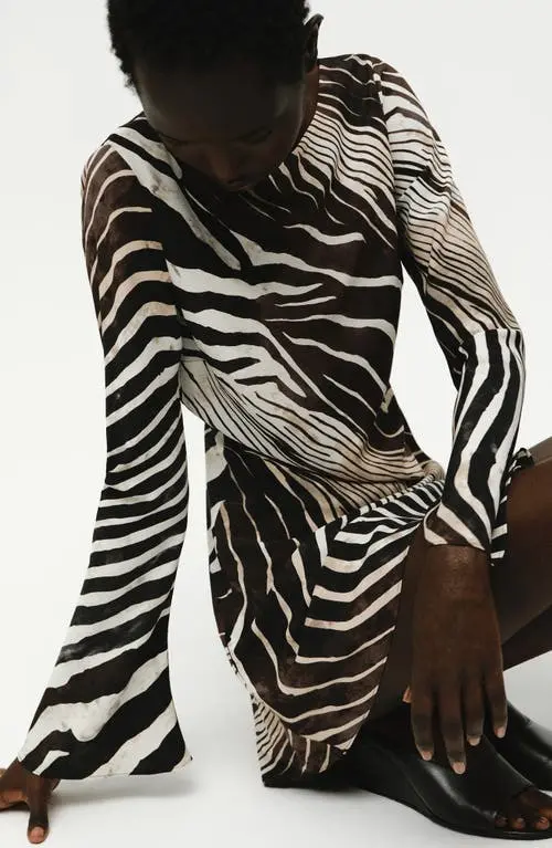 Mango Zebra Print Long Sleeve Mini Dress