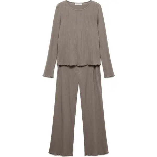 Mango Pointelle Cotton Pajamas - Medium Brown