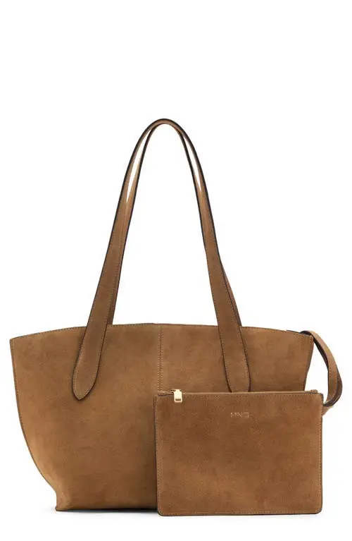 Mango Mini Suede Shopper Bag - Medium Brown