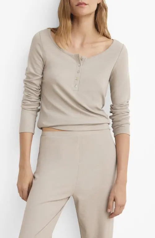 Mango Rib Knit Pajama Henley - Light/pastel Grey