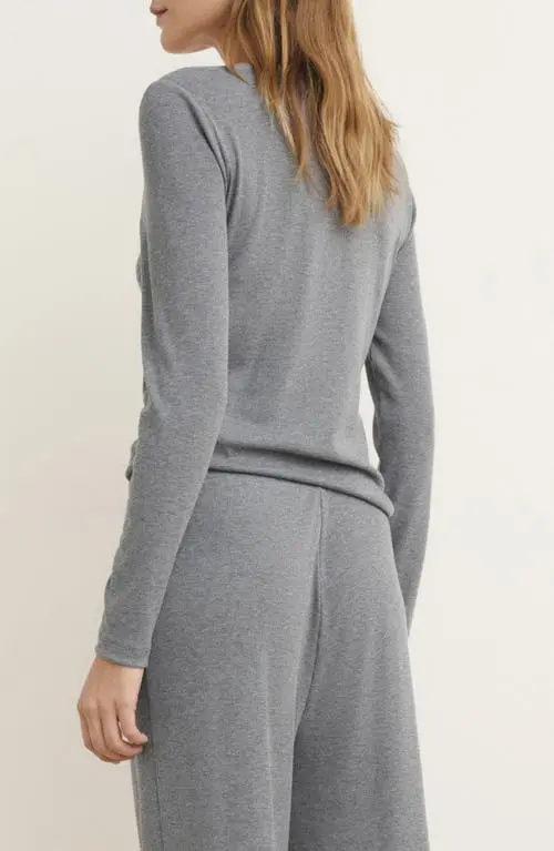 Mango Rib Knit Pajama Henley - Medium Heather Grey