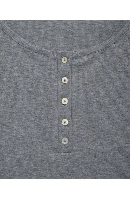 Mango Rib Knit Pajama Henley - Medium Heather Grey