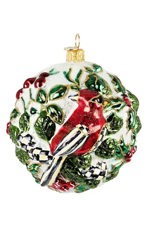 MACKENZIE-CHILDS Cardinal Glass Ball Ornament - White