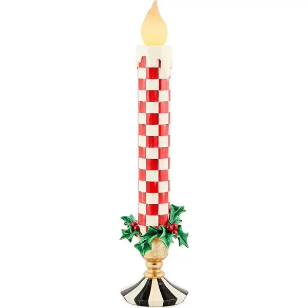 MACKENZIE-CHILDS Check It Out Illuminated Retro Candle - Red