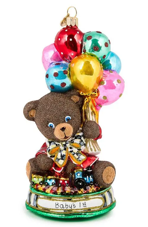MACKENZIE-CHILDS Baby's First Christmas Balloon Bear Glass Ornament - Brown