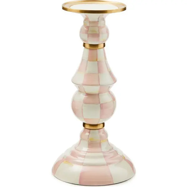 MACKENZIE-CHILDS Check Large Pillar Candleholder - Rosy